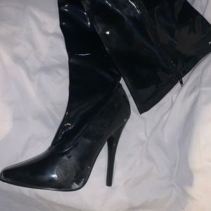 Shoes | Thigh High Black Patent Leather Boots | Poshmark